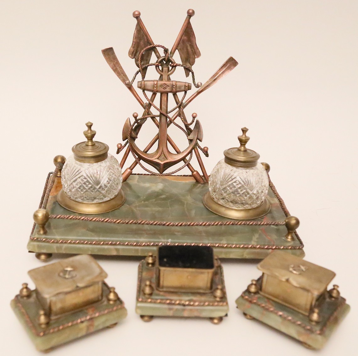 - Alabaster and Mixed Metals Nautical Inkwell Desk Set - Rafael Osona ...