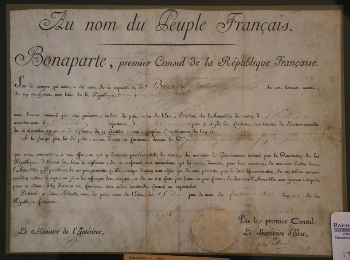 - Framed Napoleon Bonaparte Document - Rafael Osona Auctions Nantucket, MA