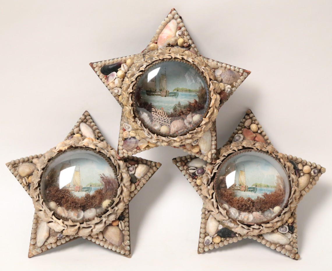 - Three Victorian Shell Encrusted Star Form Framed Nautical Prints ...