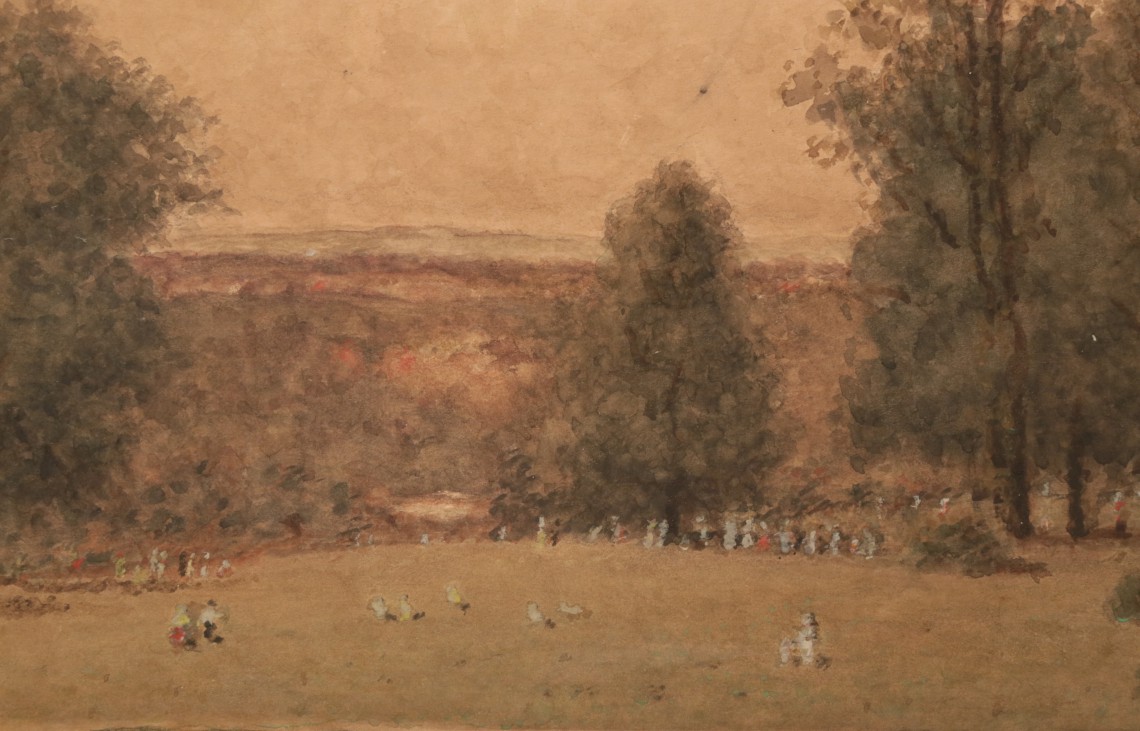 Watercolor - Late 19th Century American Watercolor "Gathering on the ...