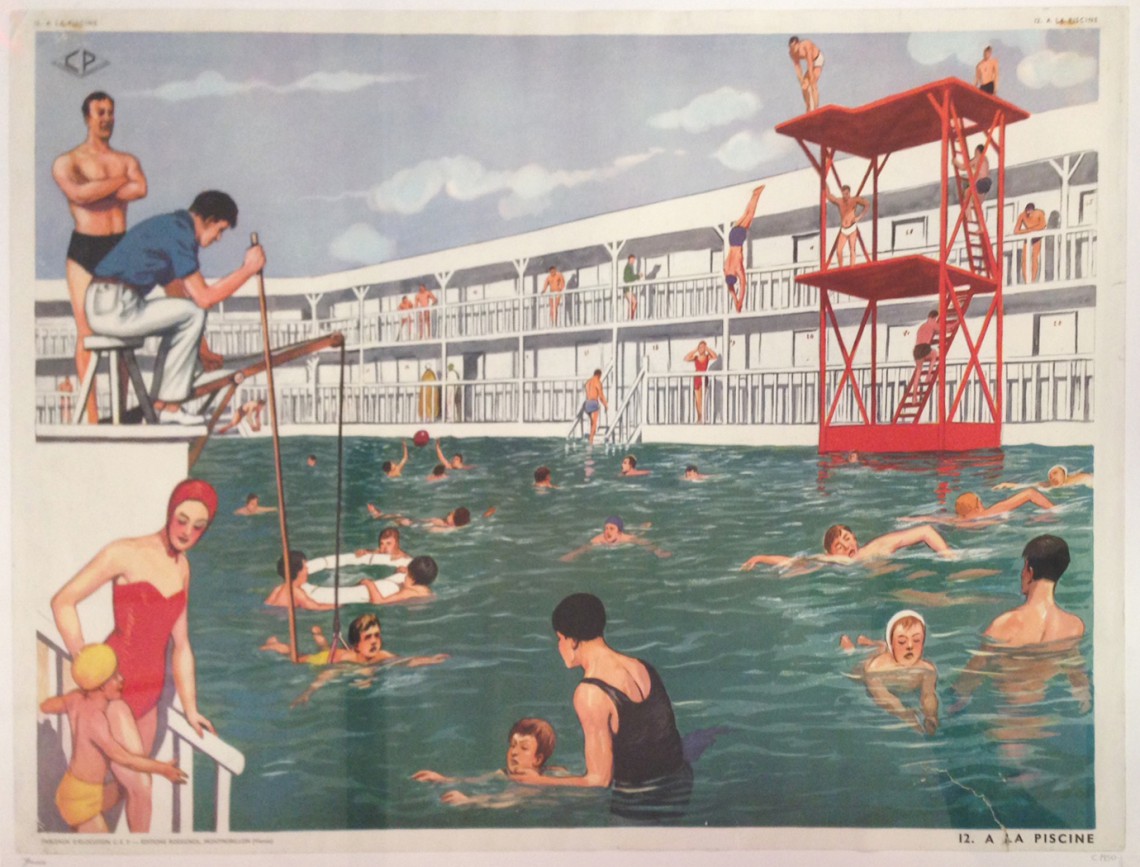 Print - 1950's French Instructional Swimming Print "A La Piscine ...