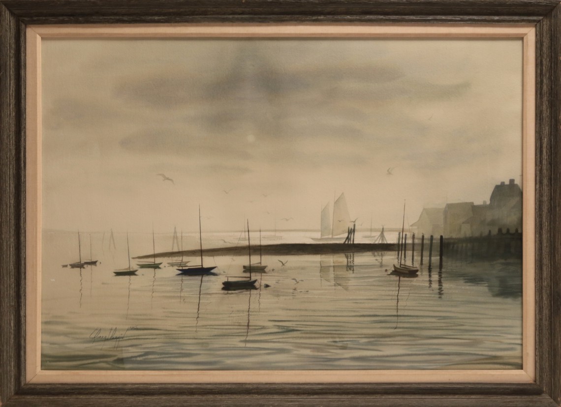 Robert Perrin - C. Robert Perrin Watercolor on Paper "Quiet Pier ...