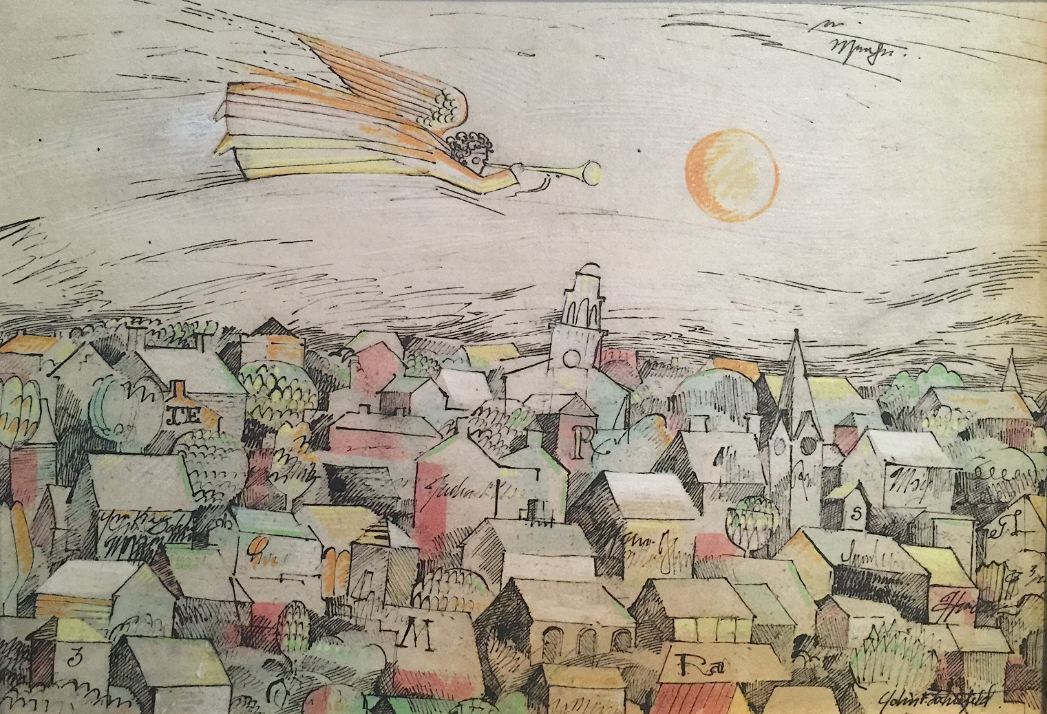 John F. Lochtefeld - John F. Lochtefeld Pen and Ink "Angel Over ...