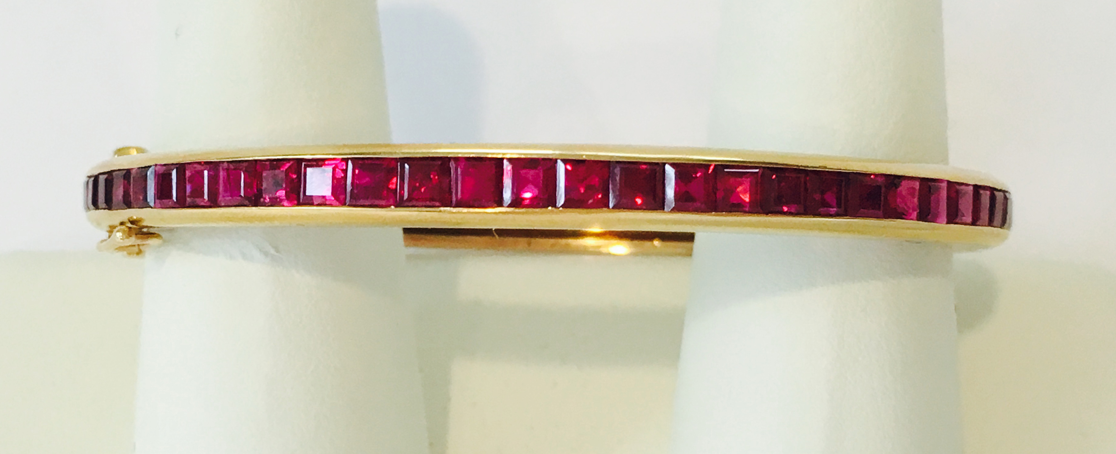 Ruby Cuff Bracelet - Lady’s 14k Yellow Gold Hinged Ruby Cuff Bracelet ...