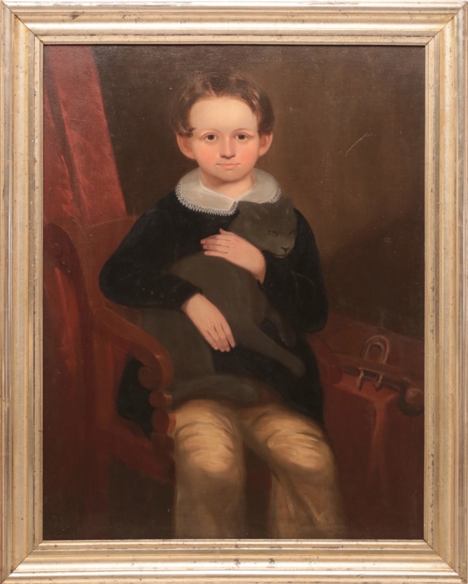 American Primitive - American Primitive "A Boy and His Cat" Oil on ...