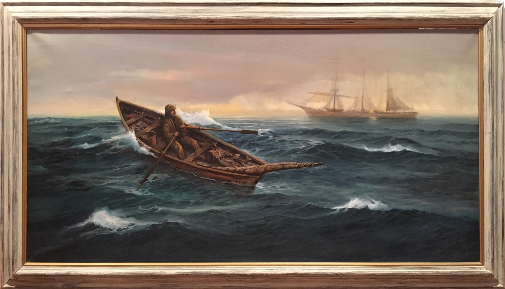 Earl Collins - Earl Collins Oil on Canvas "Lone Fisherman in Dory ...