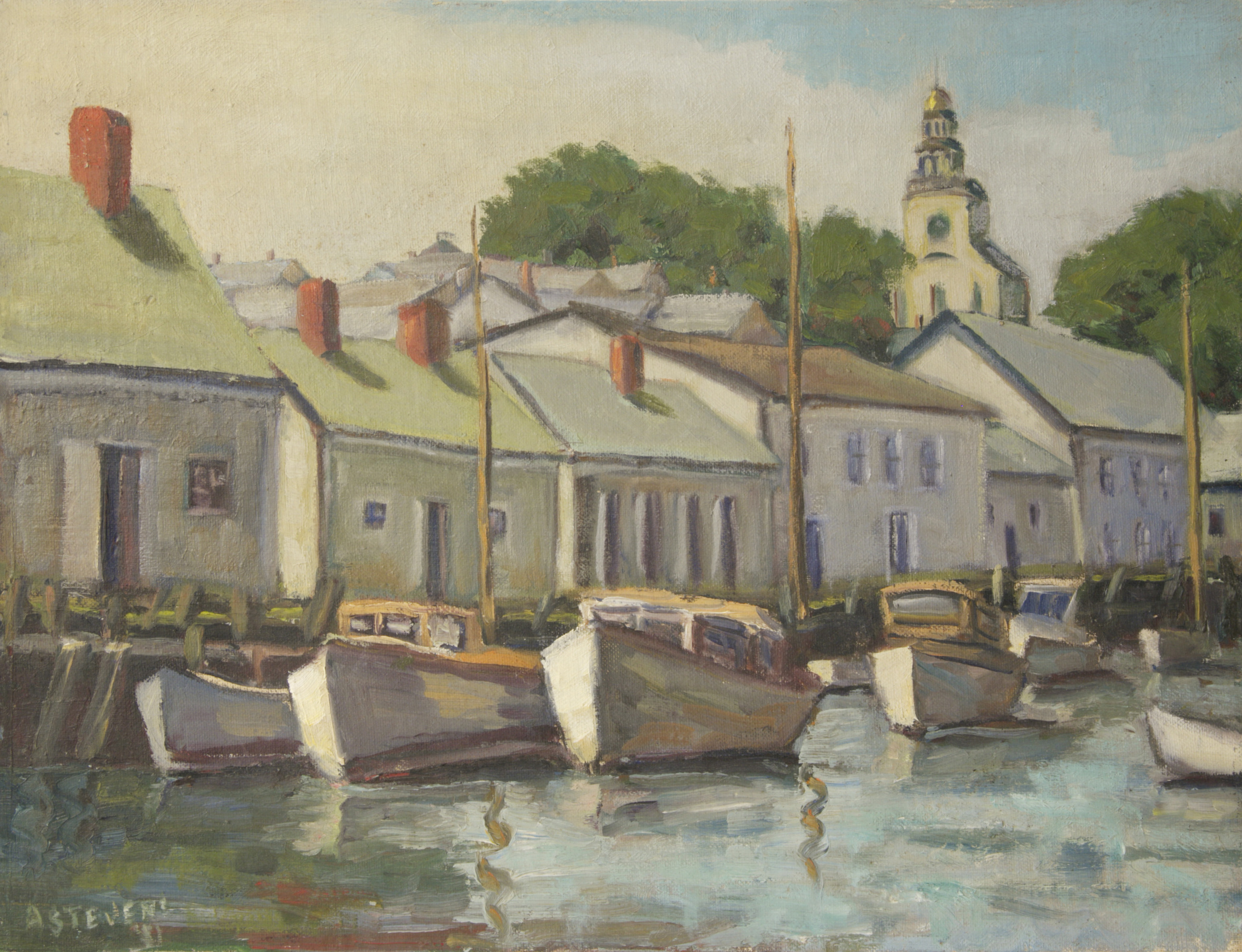 Anne B. Stevens - Anne B. Stevens Oil on Artist Board "Island Service ...