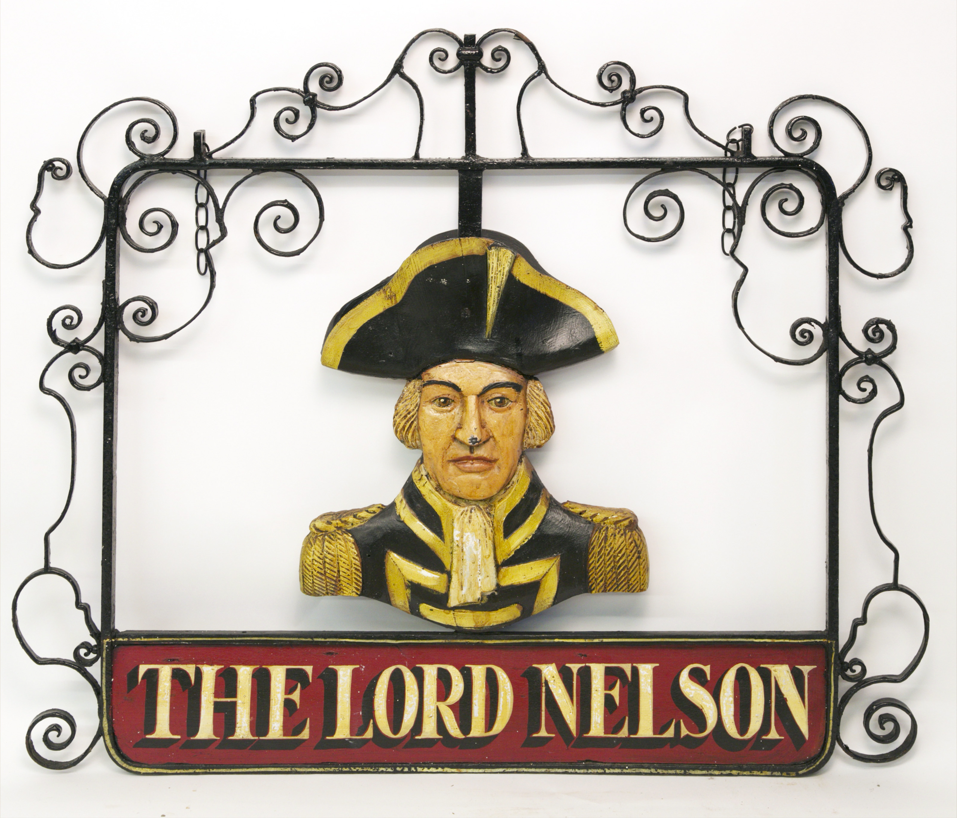 Pub Sign - 19th Century Wrought Iron and Painted Wood "The Lord Nelson ...
