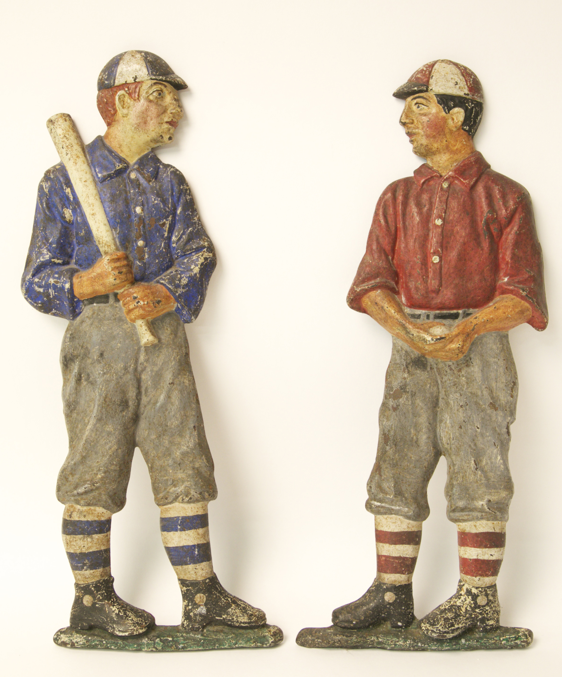 Andirons - Pair of Cast Iron Polychrome Decorated Baseball Player ...