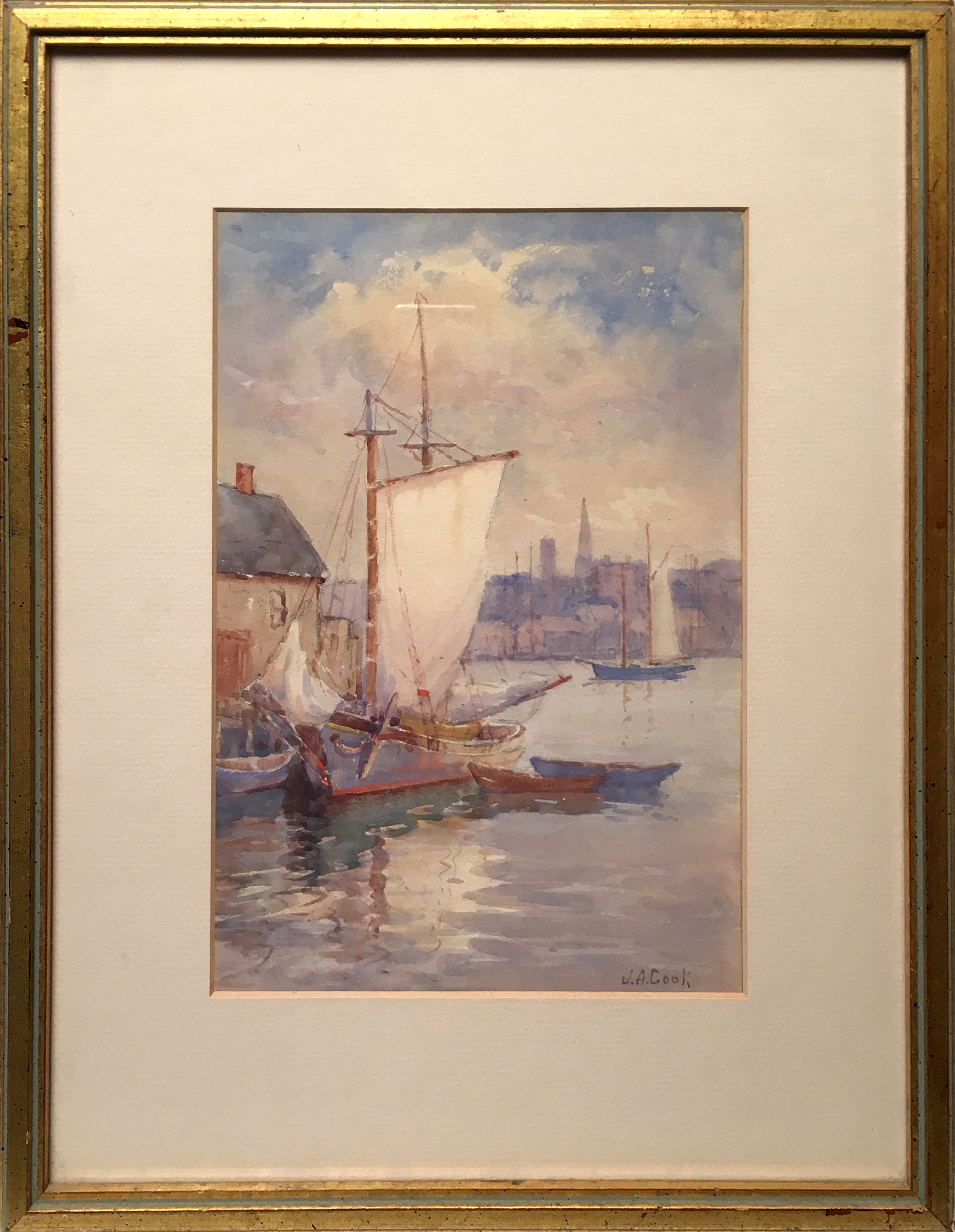 - John A. Cook Watercolor on Paper "Still Harbor Scene" - Rafael Osona ...