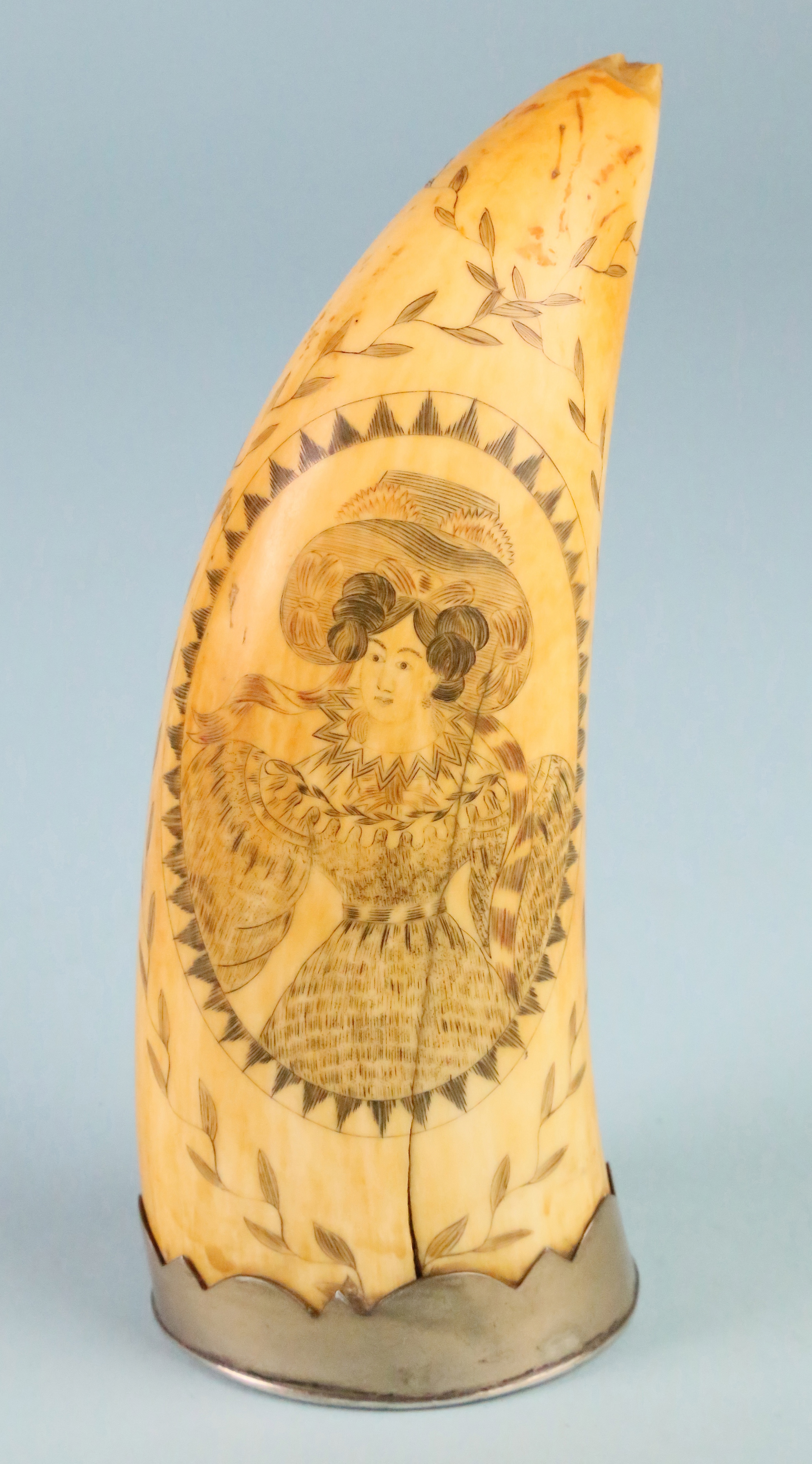 Scrimshaw - Fine Polychrome Scrimshaw Sperm Whale Tooth by William ...