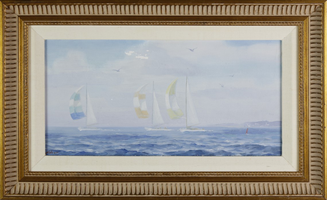 Gerald Taber - Gerald Taber Oil on Artist's Board "Sailing Yachts ...
