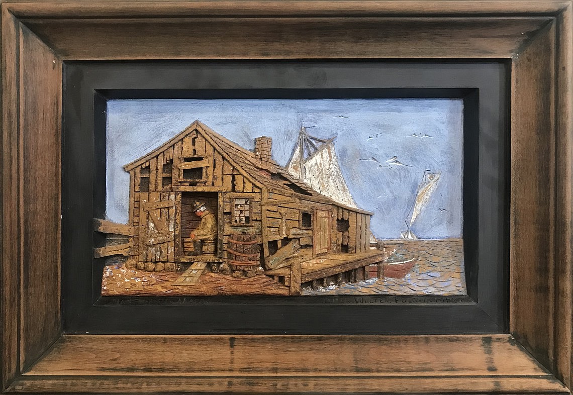 James Walter Folger - James Walter Folger Carved Wood Plaque "Old ...