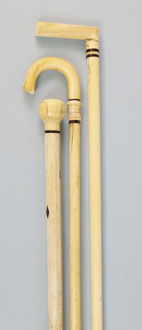 Whalebone Cane - Three 19th century Whaleman Carved Whale Ivory and ...