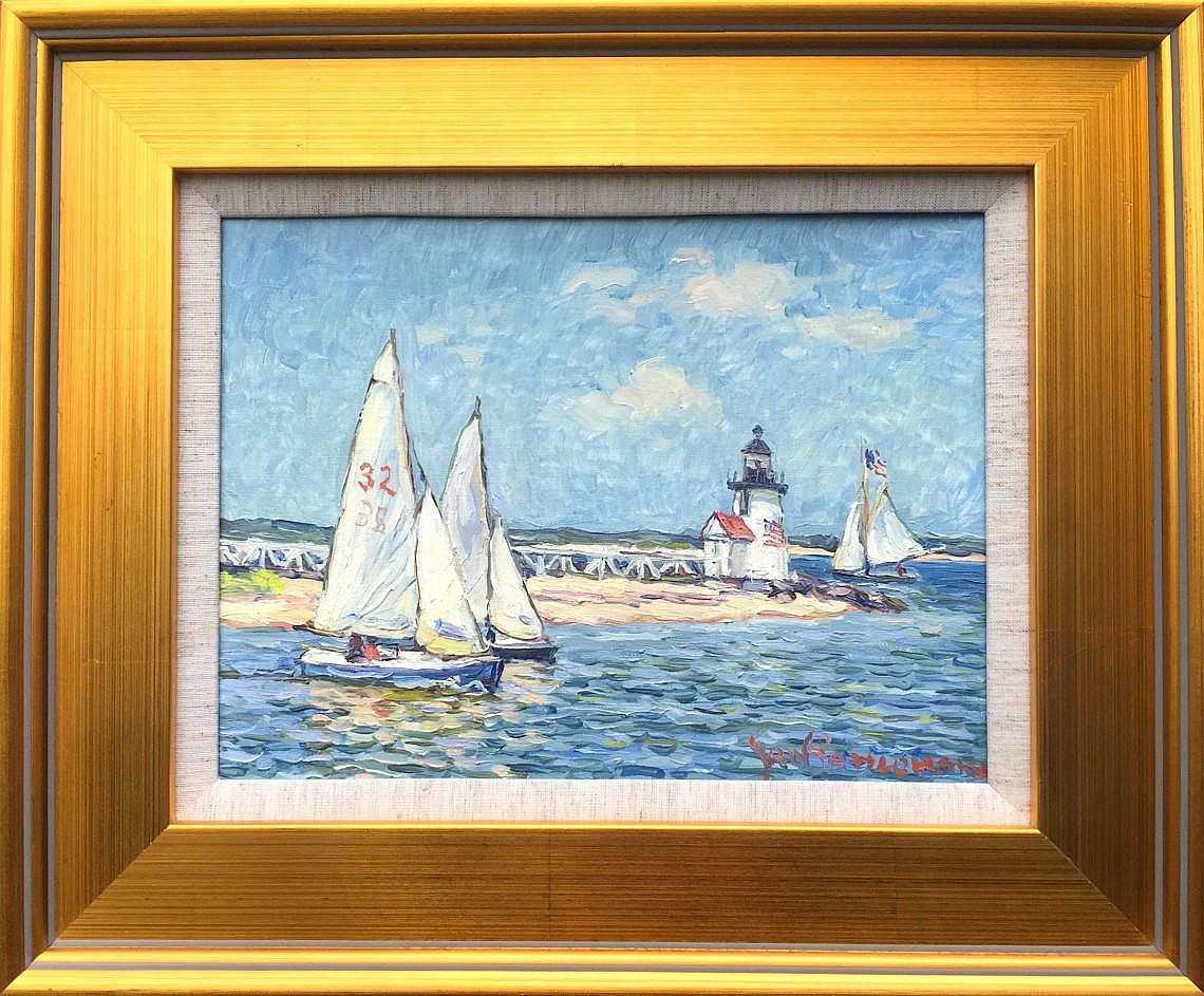 Jan Pawlowski - Jan Pawlowski Oil on Canvas Sailboats Rounding Brant ...