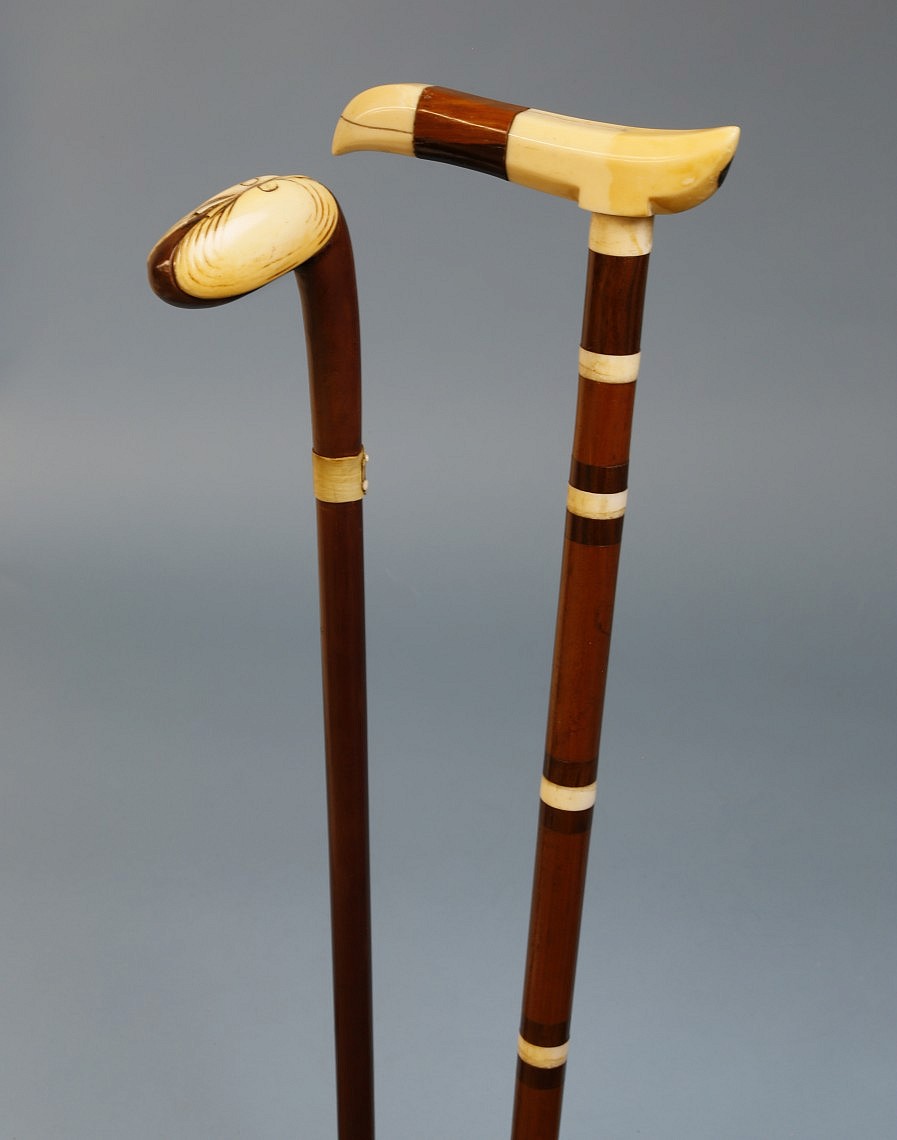 Ivory and Wood Canes - Lot of Two Whaleman Made Whale Ivory and Wood ...