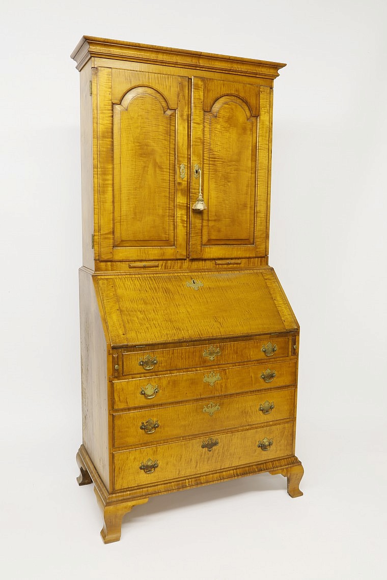 Eldred Wheeler - Eldred Wheeler Two Part Tiger Maple Secretary Bookcase ...