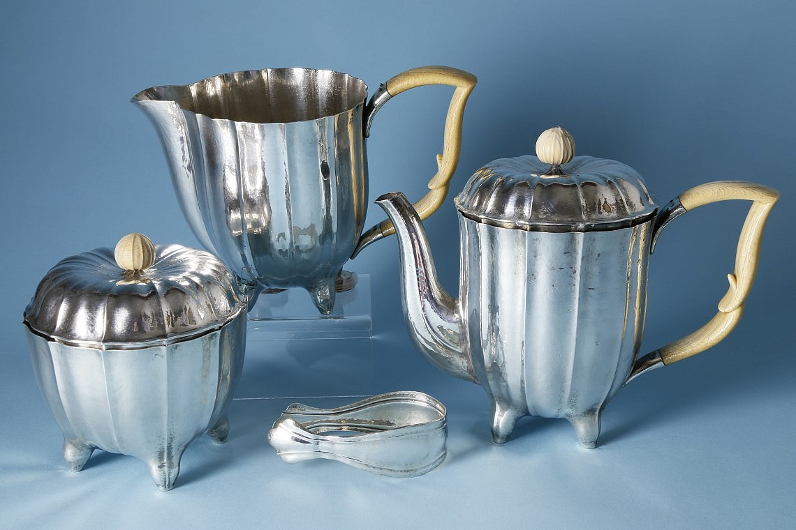 Silver - Fine and Rare Four Piece Weiner Werkstatte Hand Hammered ...