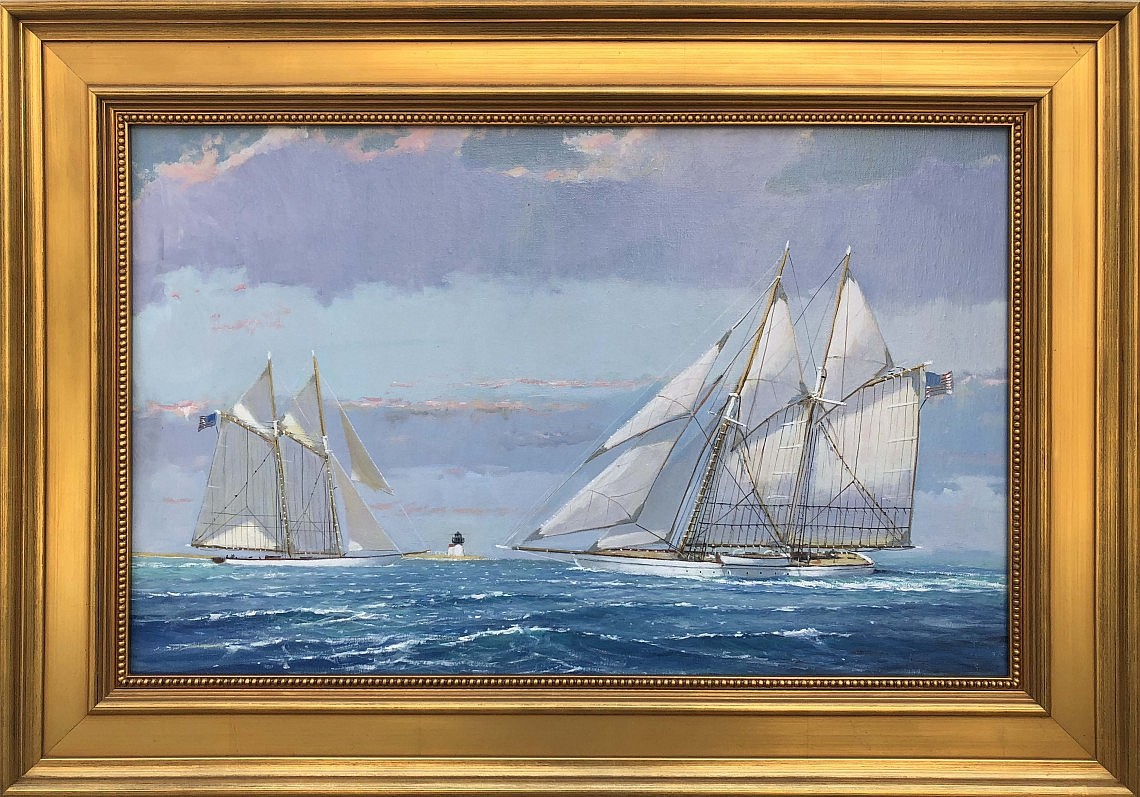 William Lowe - William Lowe Oil on Canvas “Brant Point Light Schooners ...