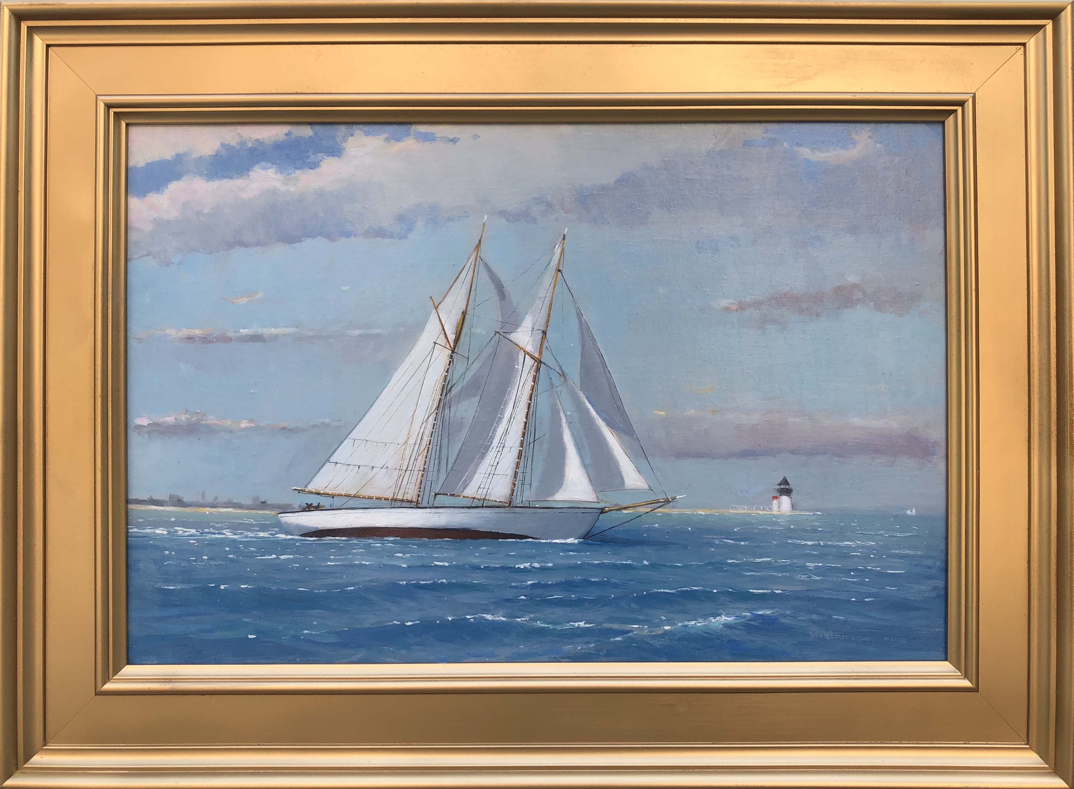 William Lowe - William Lowe Oil on Canvas “Departing Nantucket Harbor ...