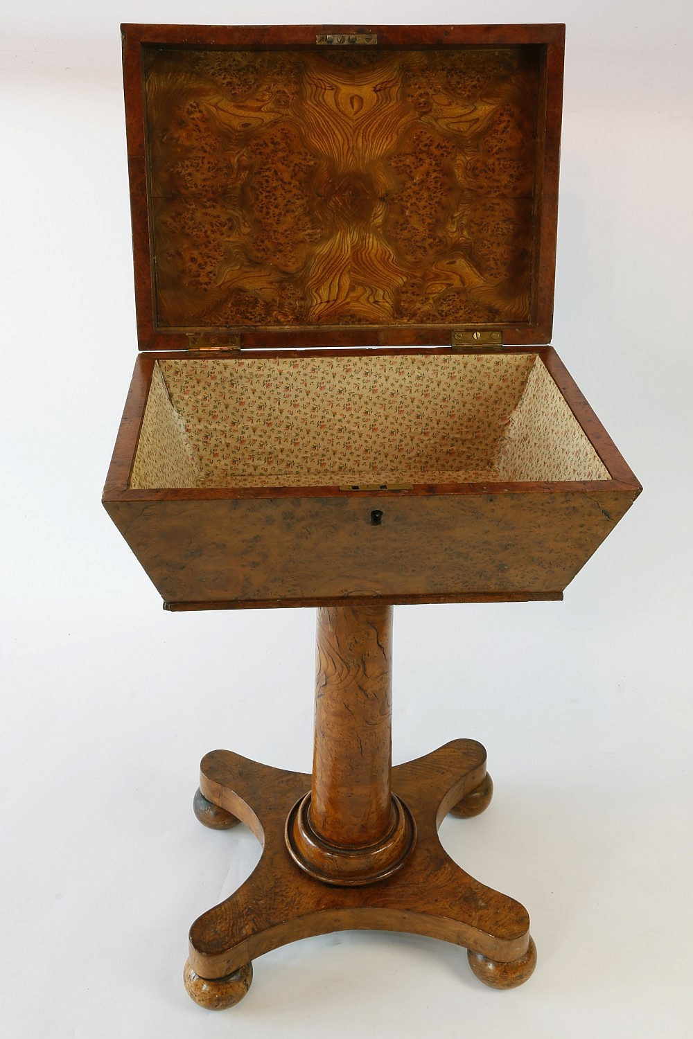 Sewing Box Chest - 19th Century Burlwood Sewing Box Chest on Pedestal ...