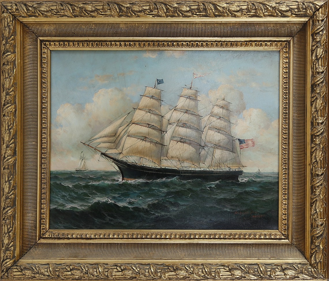 Robert Sanders - Robert Sanders Oil on Canvas 3-Mast American Clipper ...