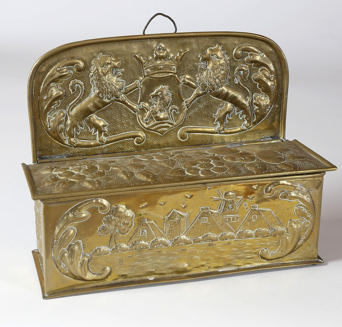 Candle Box - 19th Century English Embossed Brass Hanging Candle Box ...