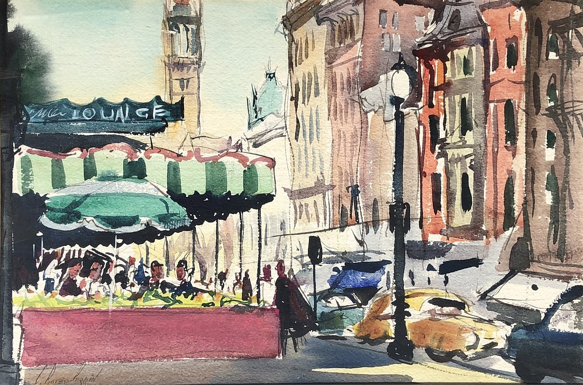 Robert Perrin - C. Robert Perrin Watercolor on Paper "Boylston Street ...