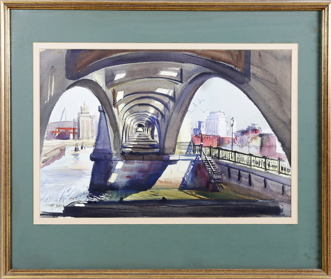Robert Perrin - C. Robert Perrin Watercolor on Paper "Boston Bridge on ...