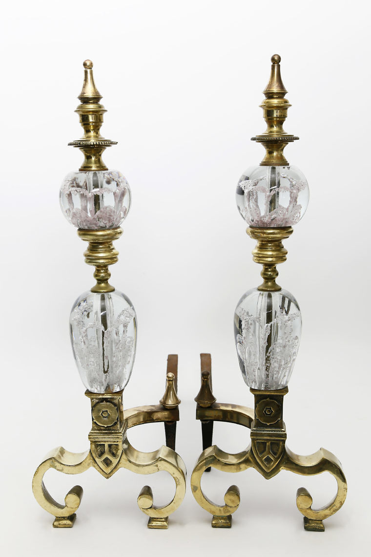 Andirons - Pair of St. Clair Glass and Brass Andirons - Rafael Osona ...
