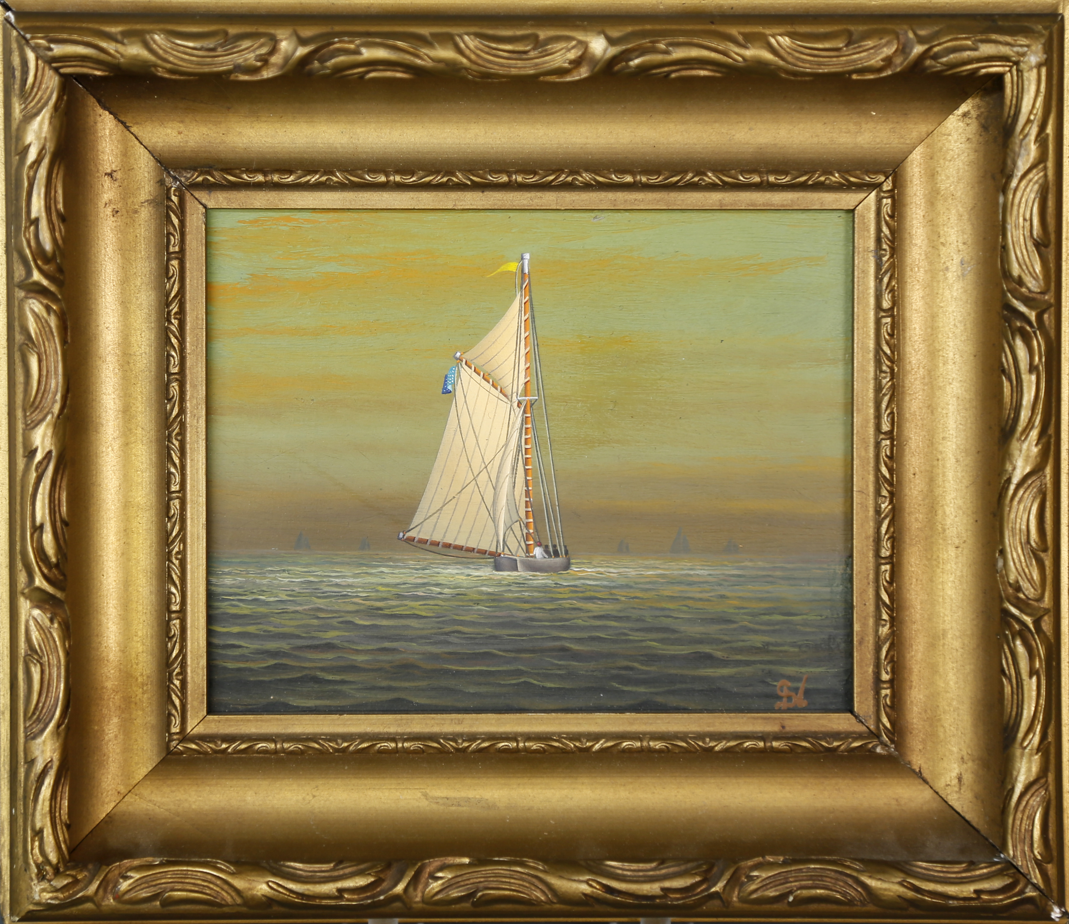 George Nemethy - George Nemethy Oil on Wood Panel “Sailing The Catboat ...