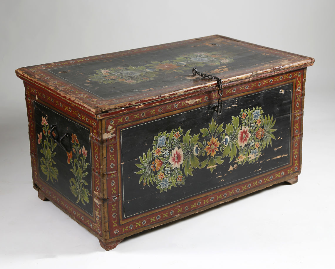 Floral Trunk - Hand Painted and Floral Decorated Trunk, 19th century ...
