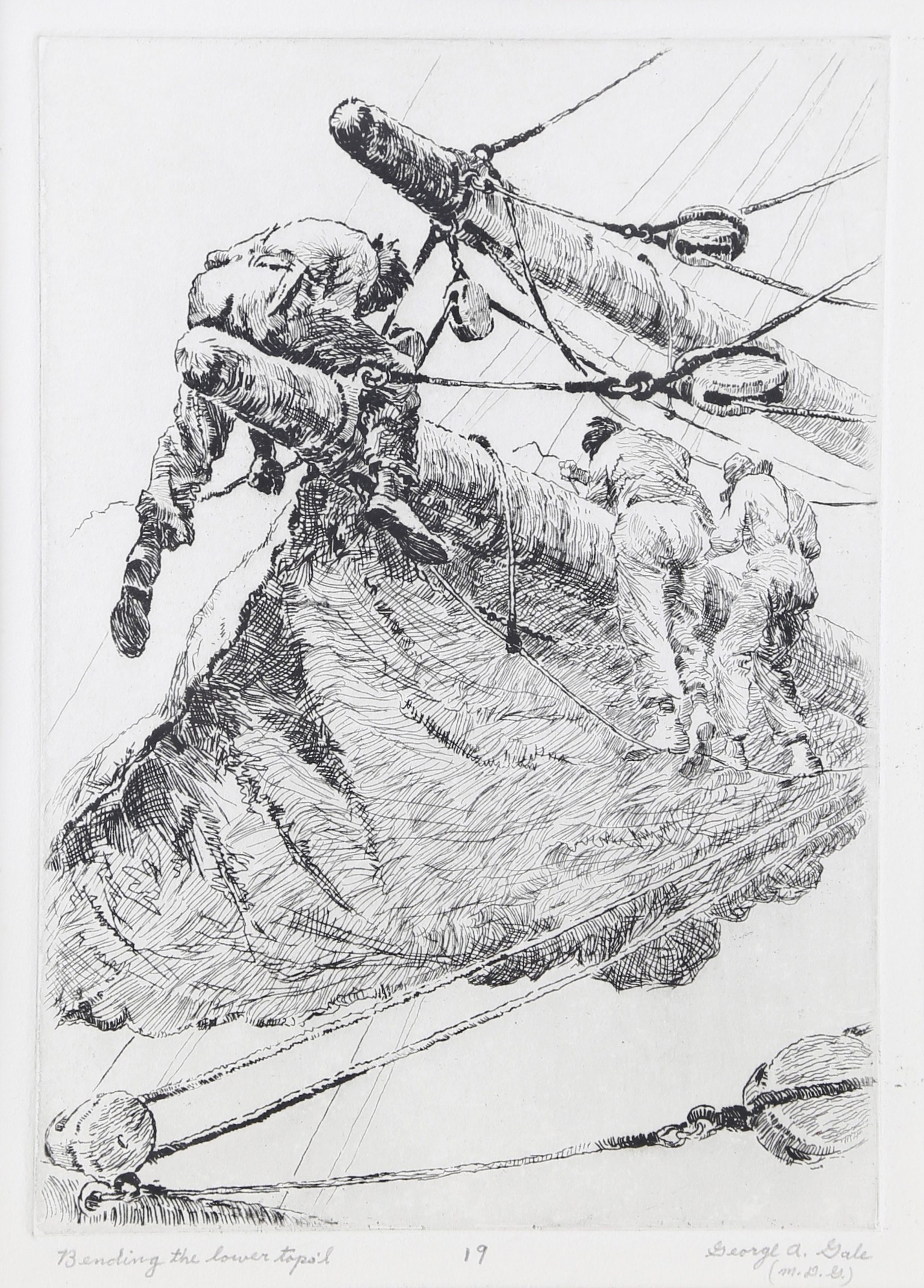 Geo. A. Gale Etching - George A. Gale Black and White Etching "Bending ...
