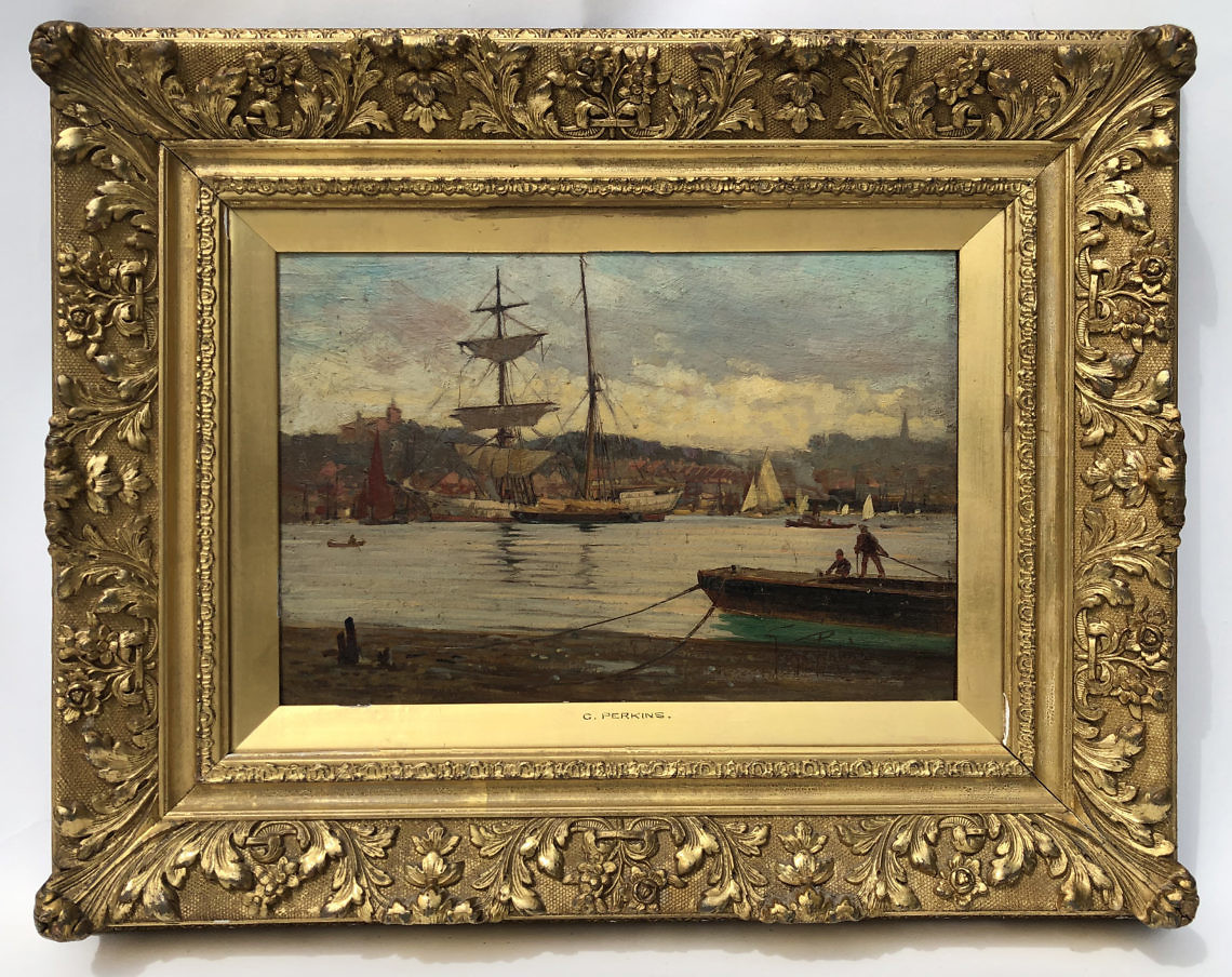George Perkins - George Henry Perkins Oil on Panel "British Harbor ...