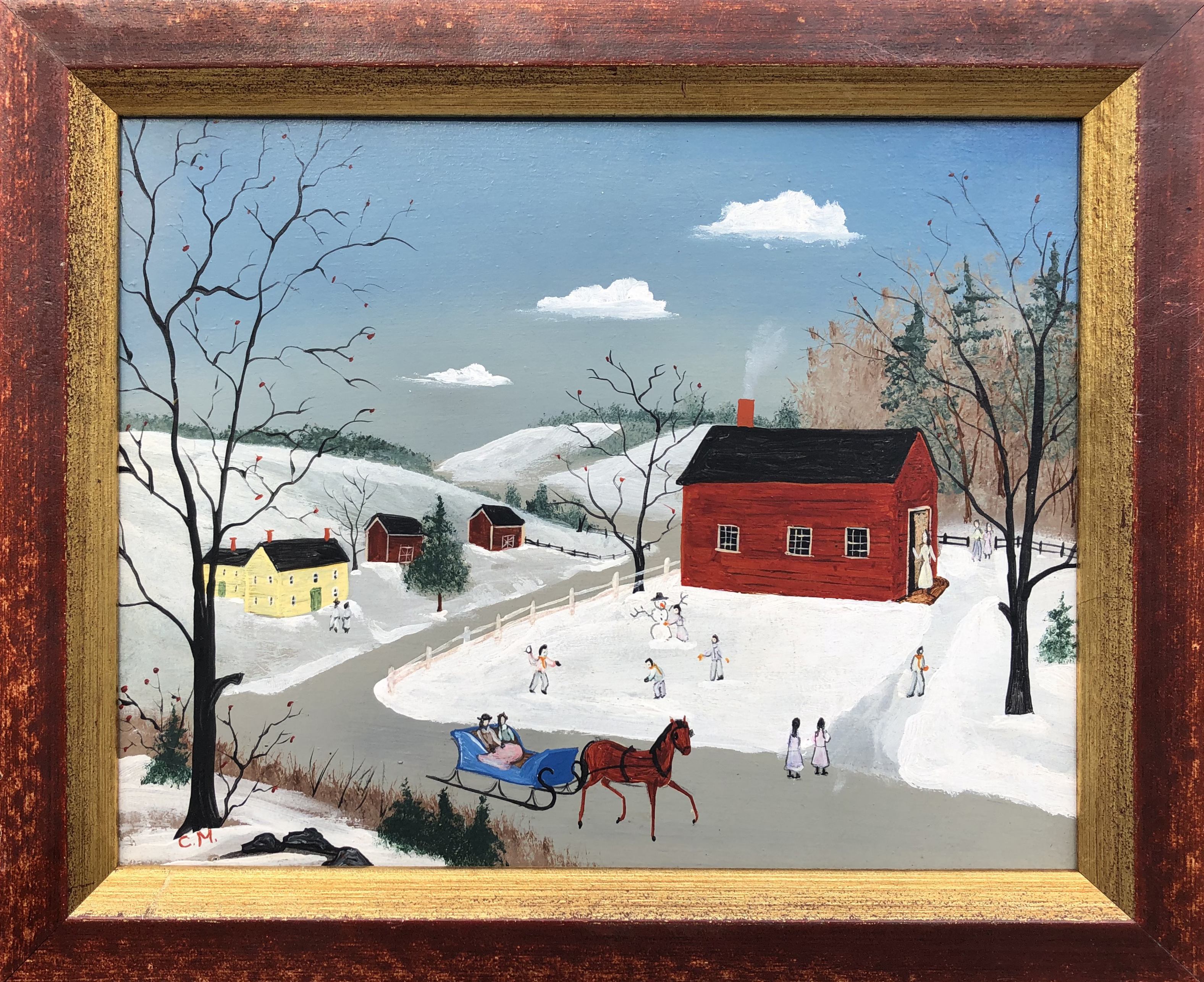 Charlie Munro - Charlie Munro Oil on Panel "Winter Sleigh Ride Scene ...