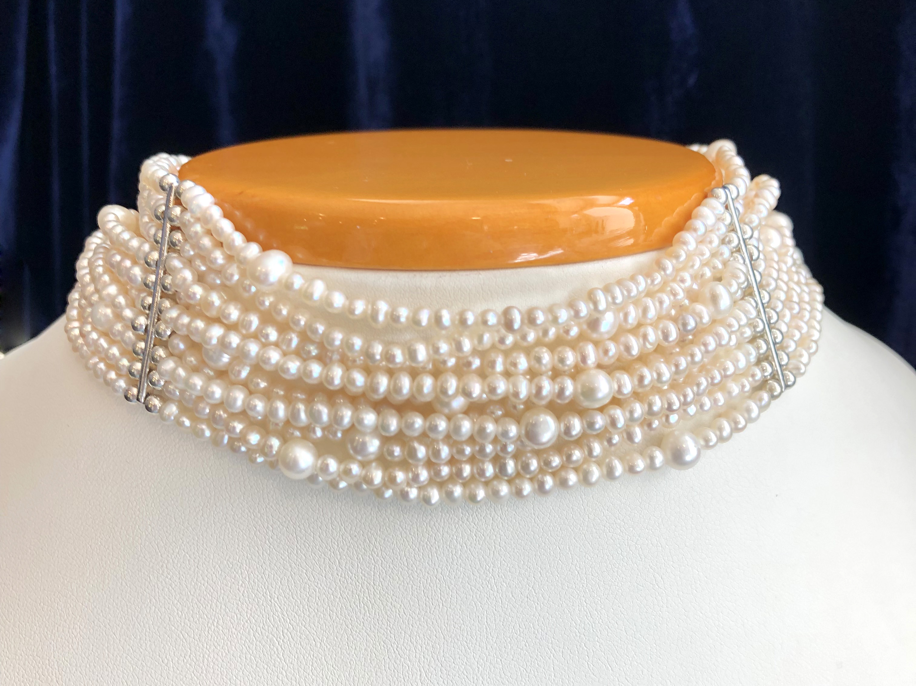 Pearl Collar Necklace - 10-Stand White Fresh Water Seed Pearl Collar ...