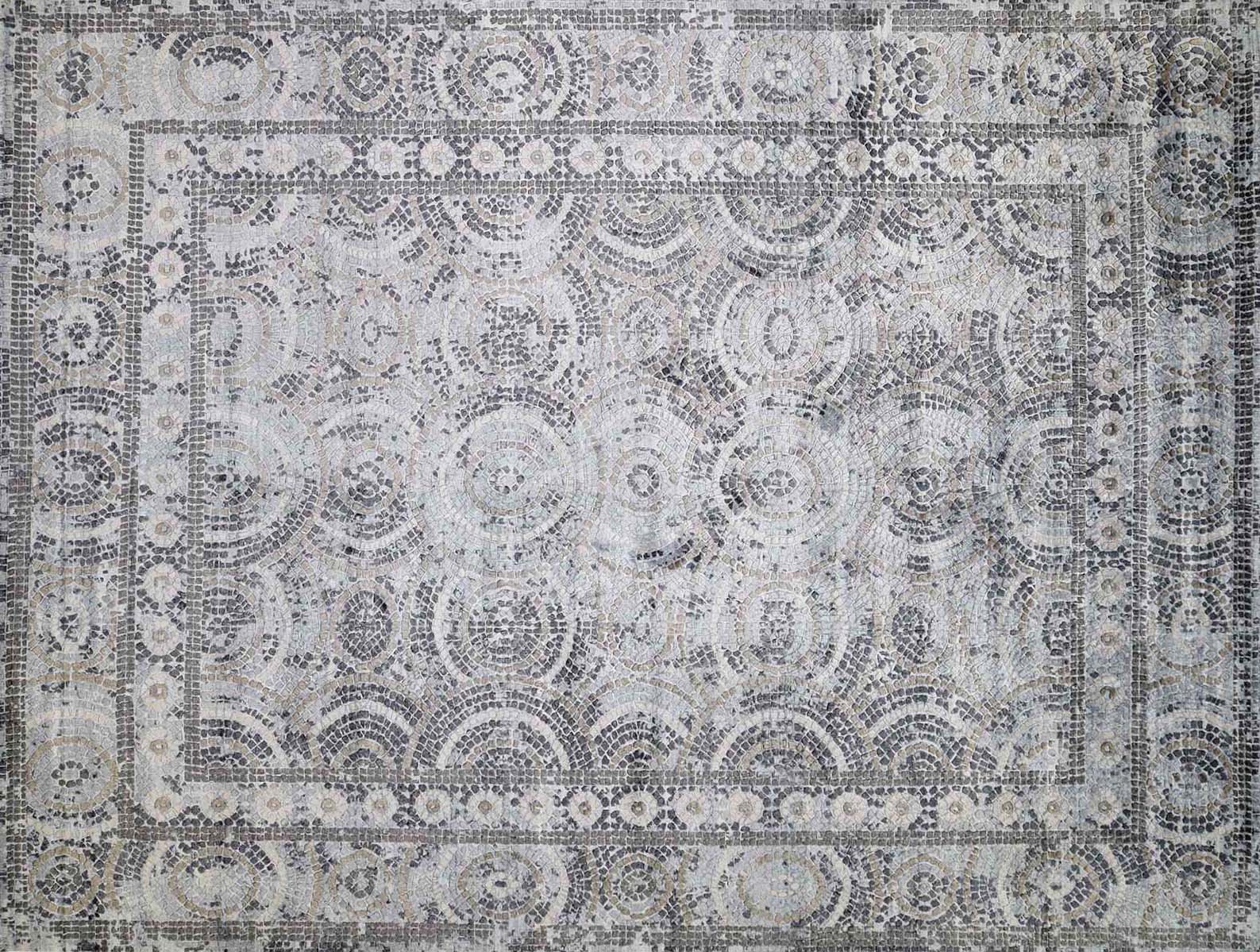 - Hand Knotted Grey and White Silken Roman Mosaic Design Oriental ...