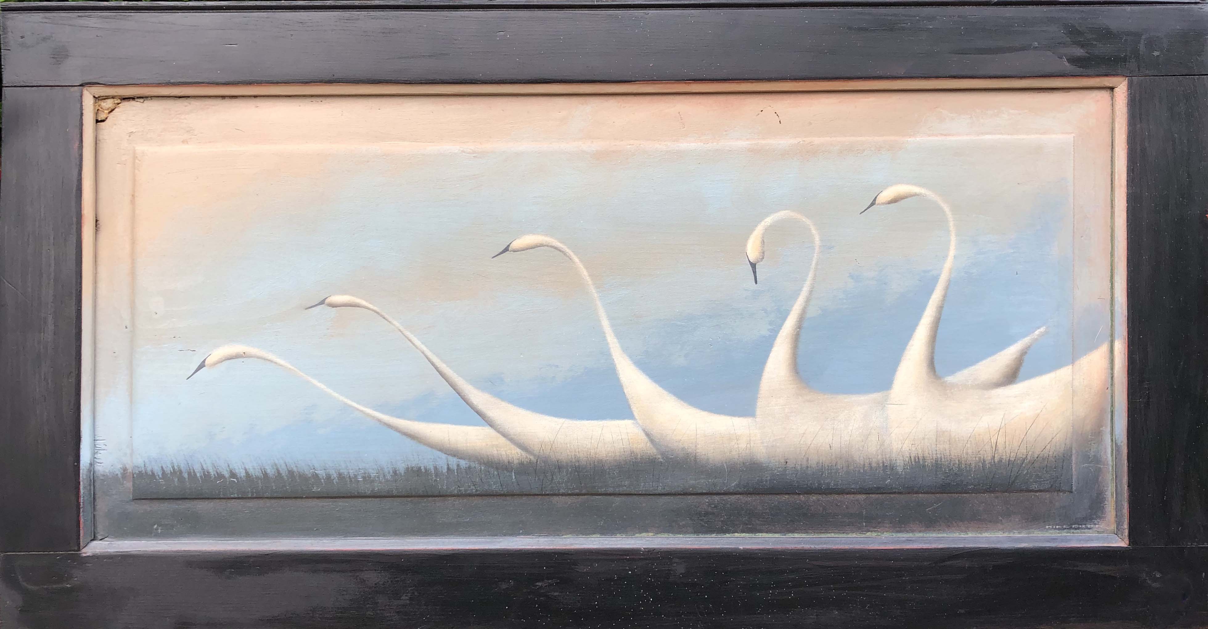 Mike Butler Oil - Mike Butler Oil on Wood Panel "Five White Swans ...