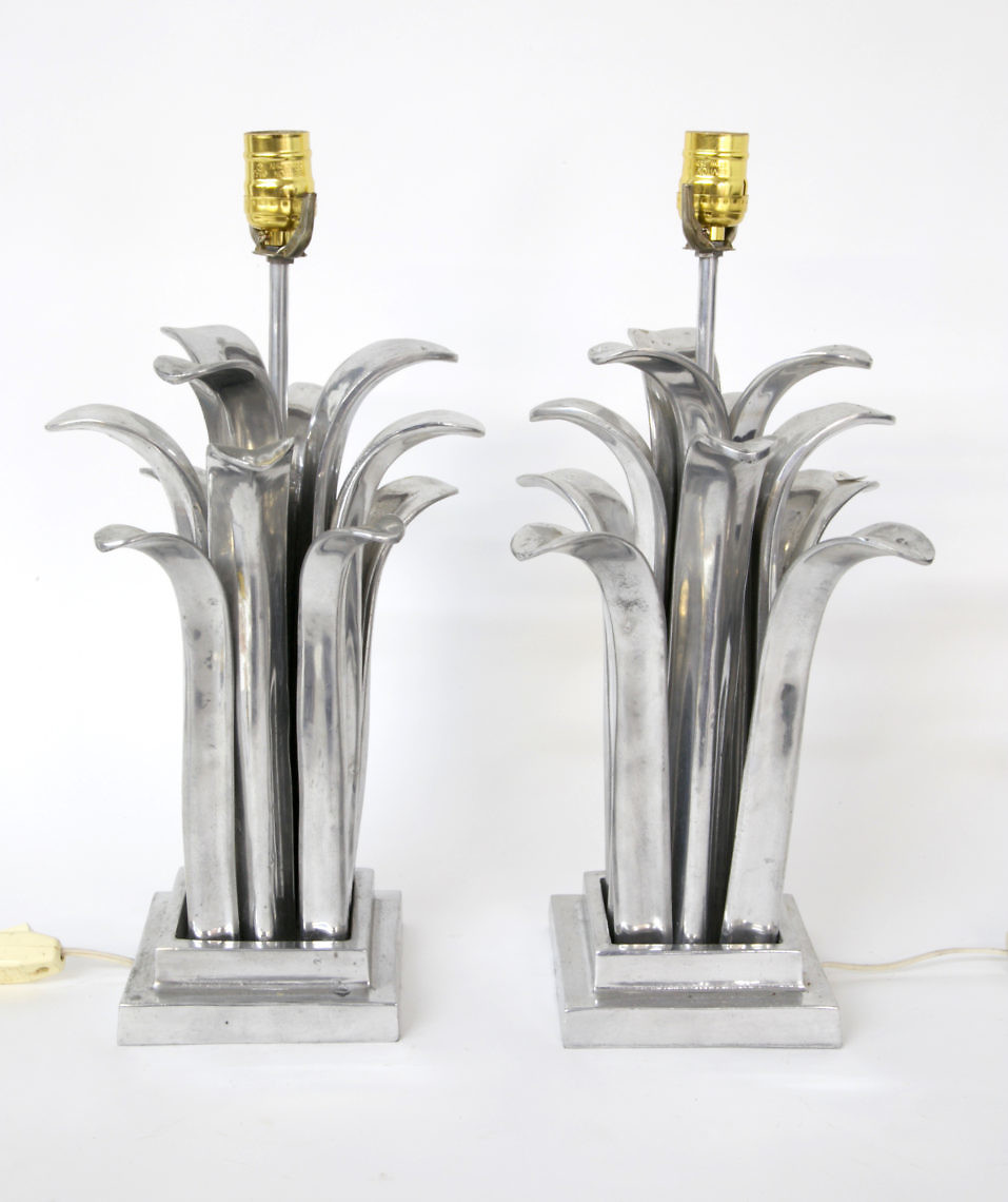 Pewter Lamps - Pair of Pewter Leaf Petal Lamps - Rafael Osona Auctions ...