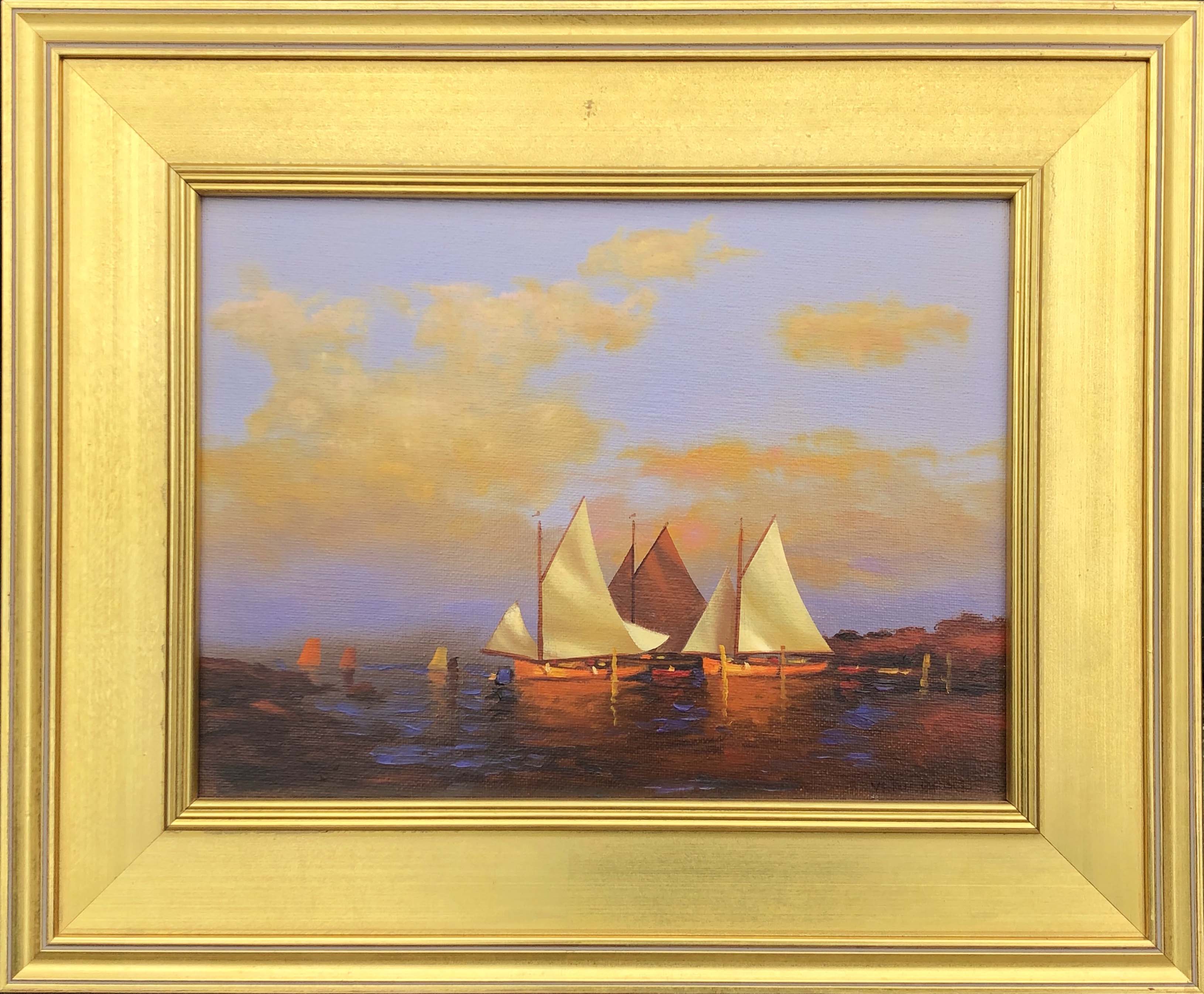 Vernon Broe - Vernon Broe Oil on Canvas Board "Three Schooners Docked ...