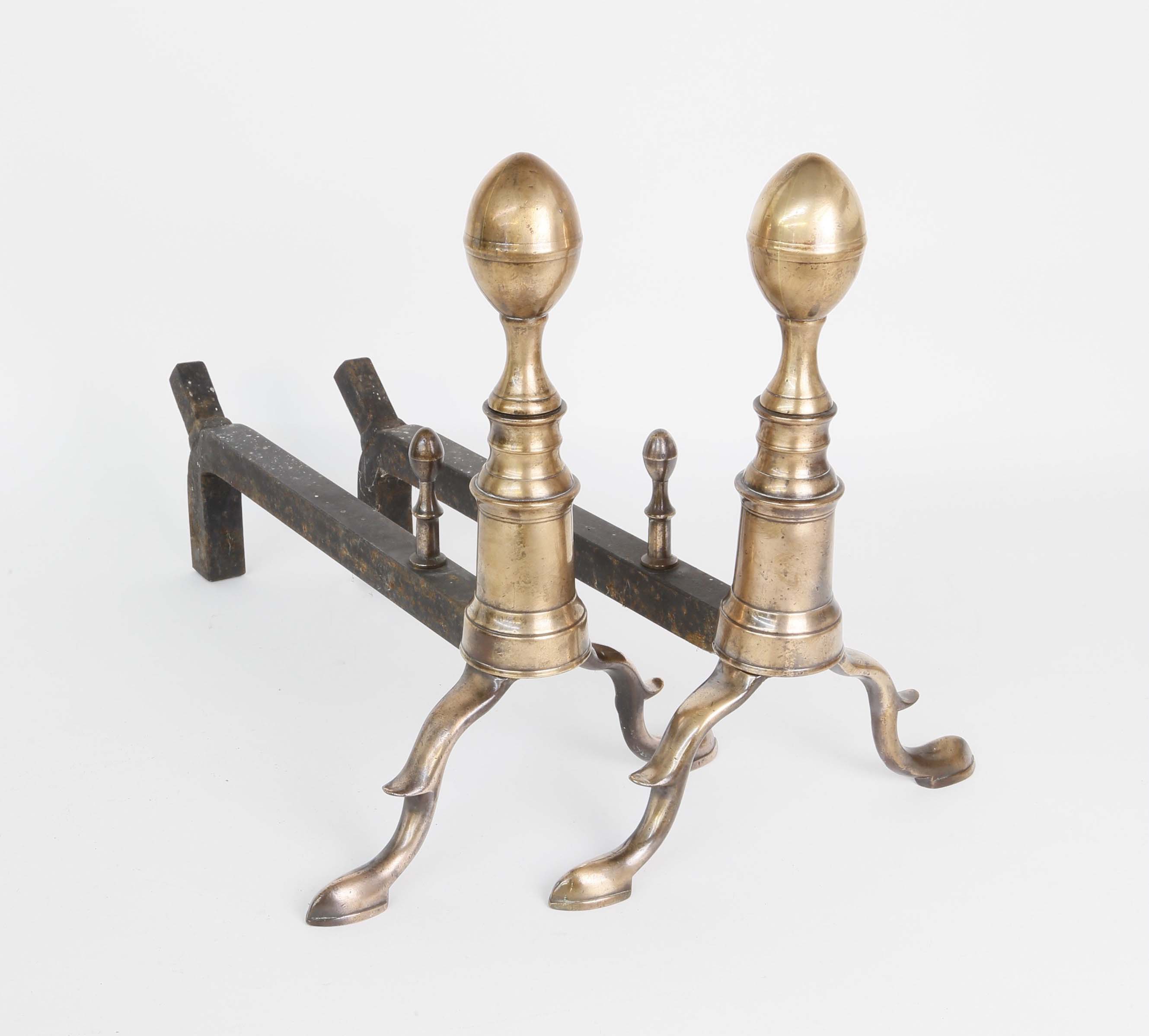 Bell Metal Lemon Top Andirons - Pair of Scarce American Bell Metal ...