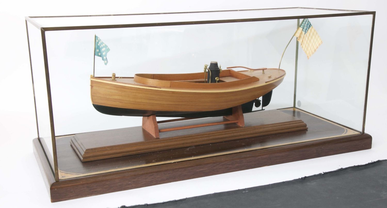 Steam Powered Motor Boat Model - Cased Hand-built Wood Model of an ...