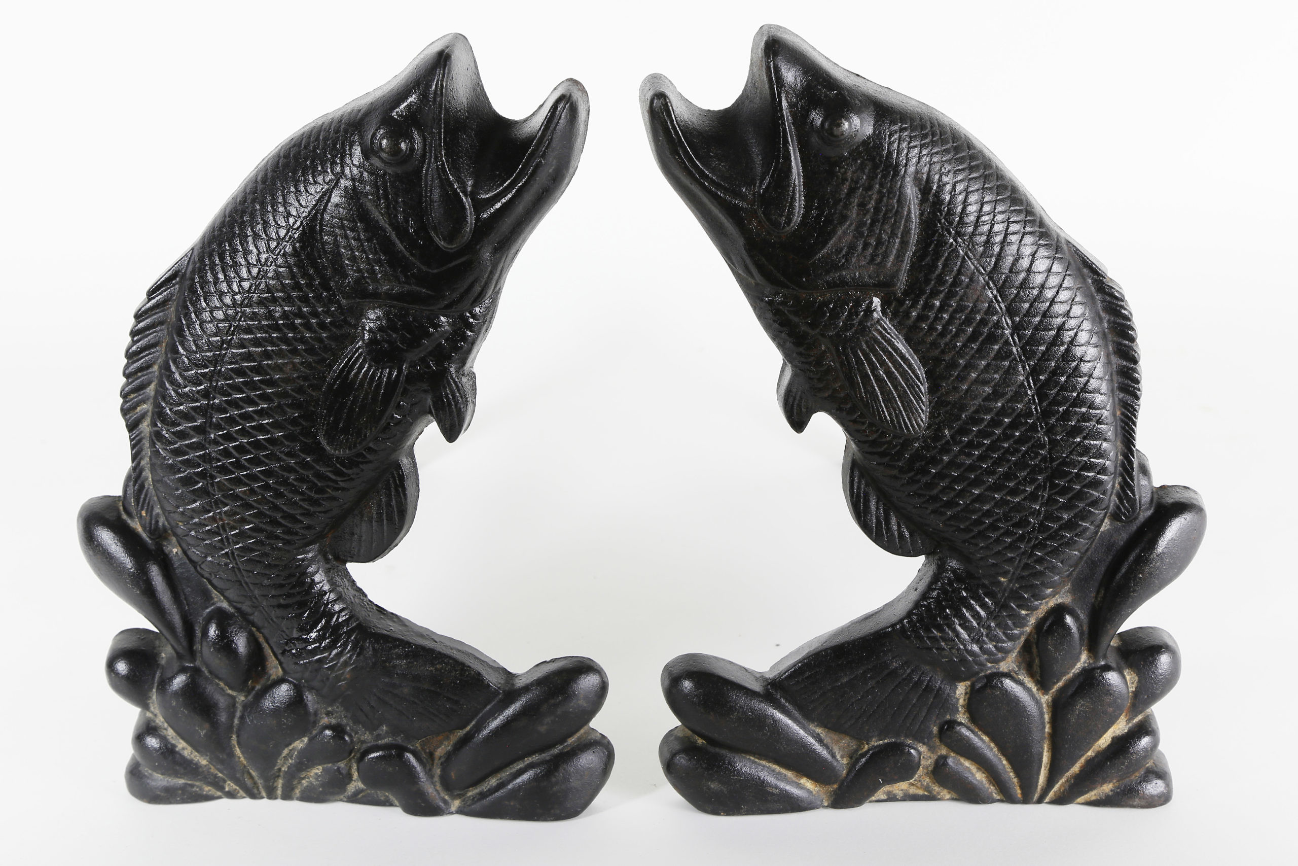 Pair Jumping White Bass Andirons - Pair of Cast Iron Jumping White Bass ...