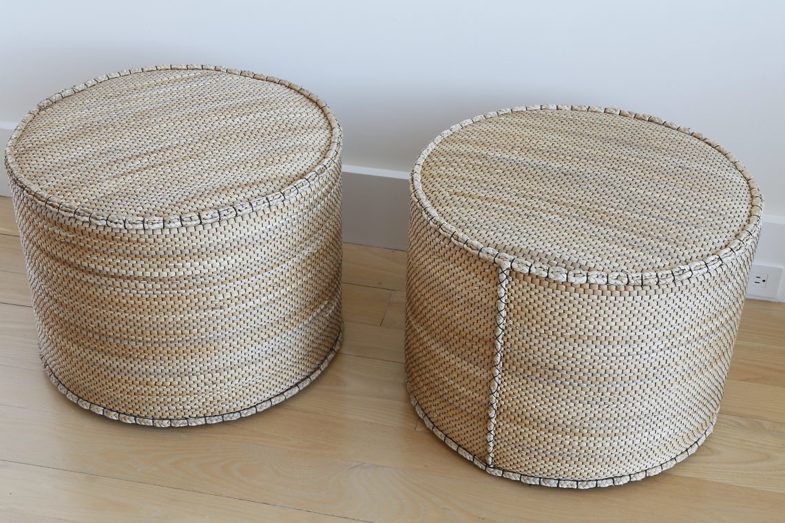 Natural Fiber Woven Round End Tables - Pair of Contemporary Natural ...