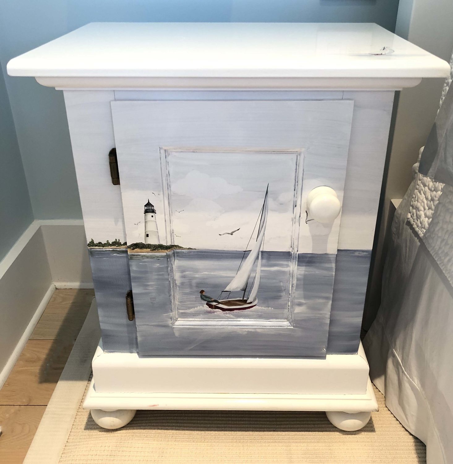 Lighthouse Decorated End Table Cupboards - Pair of Lighthouse and ...