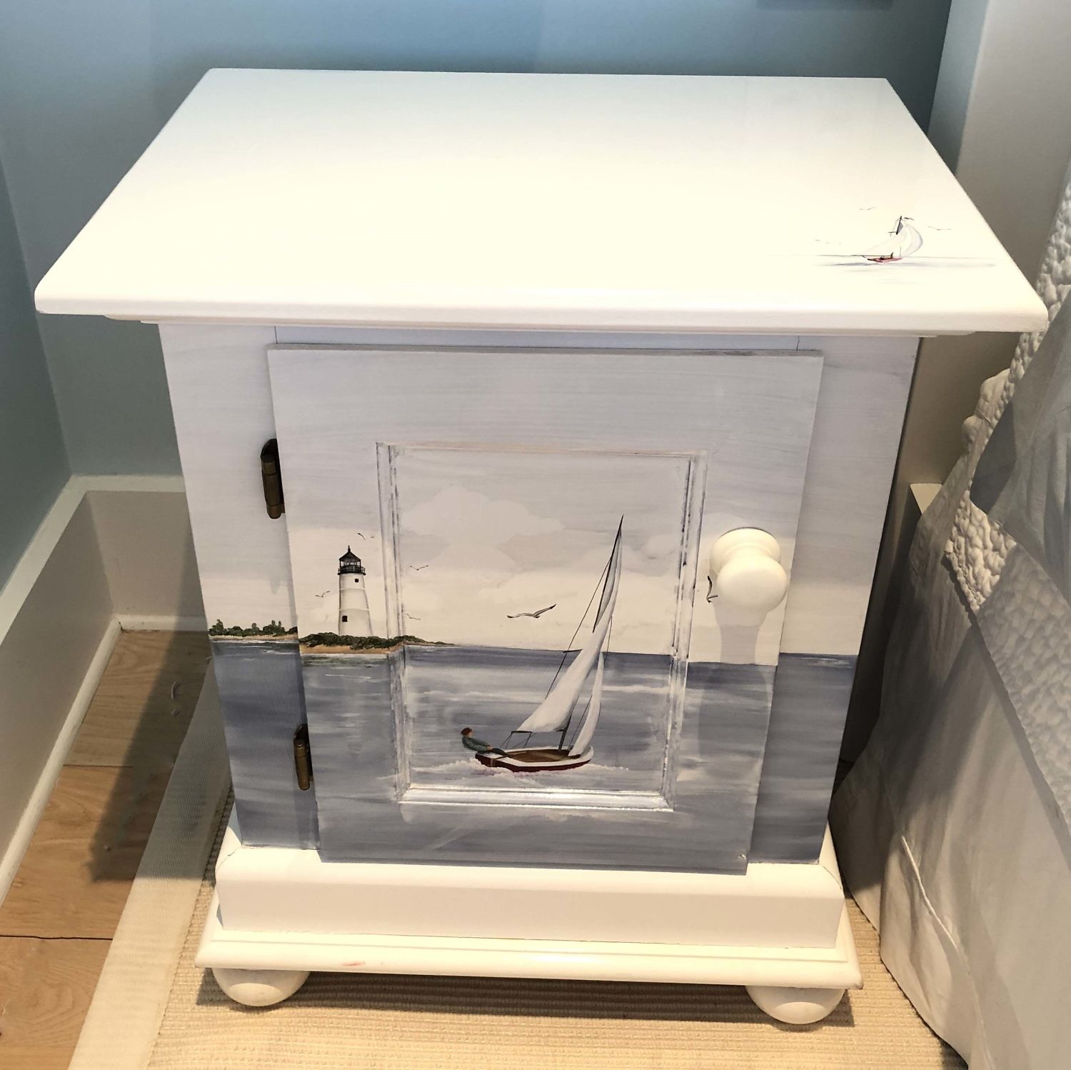 Lighthouse Decorated End Table Cupboards - Pair of Lighthouse and ...