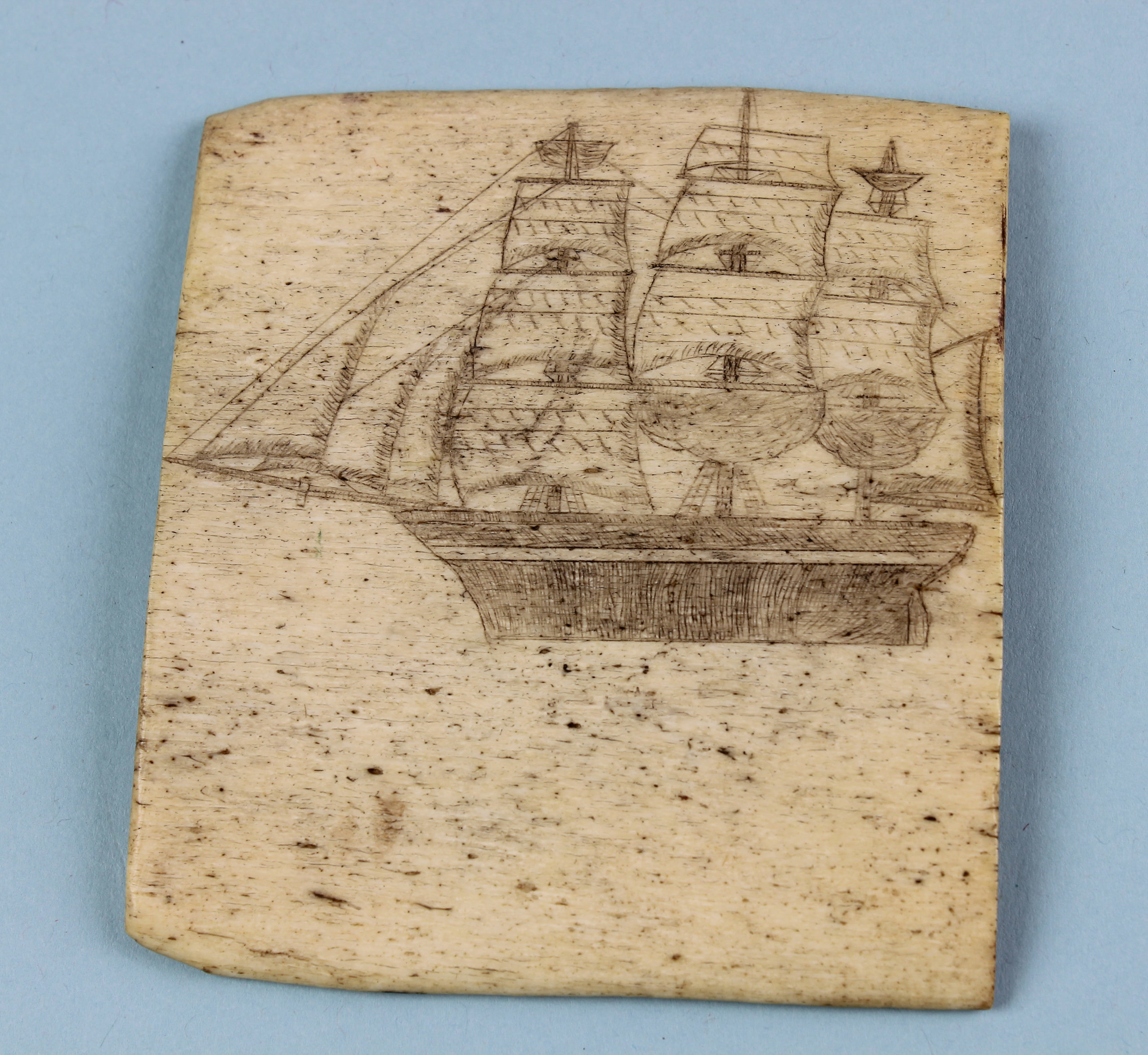 Scrimshaw Panbone Plaque of a Square-Rigged Ship - Scrimshaw Panbone ...