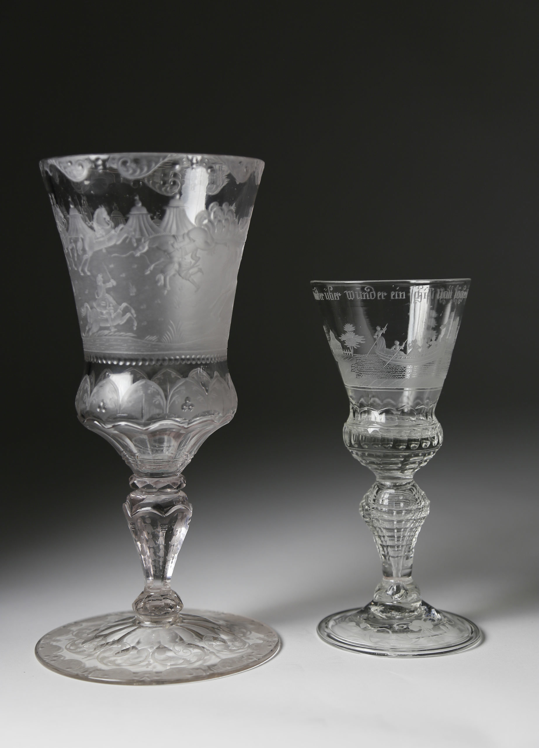 Two German Engraved Glass Goblets - Two German Engraved Glass Goblets ...