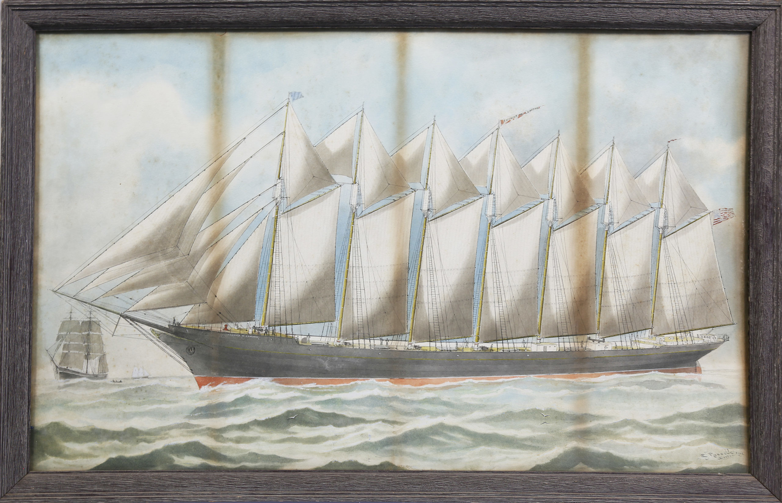 Edward John Russell Watercolor on Paper "Portrait of the Steel Schooner ...