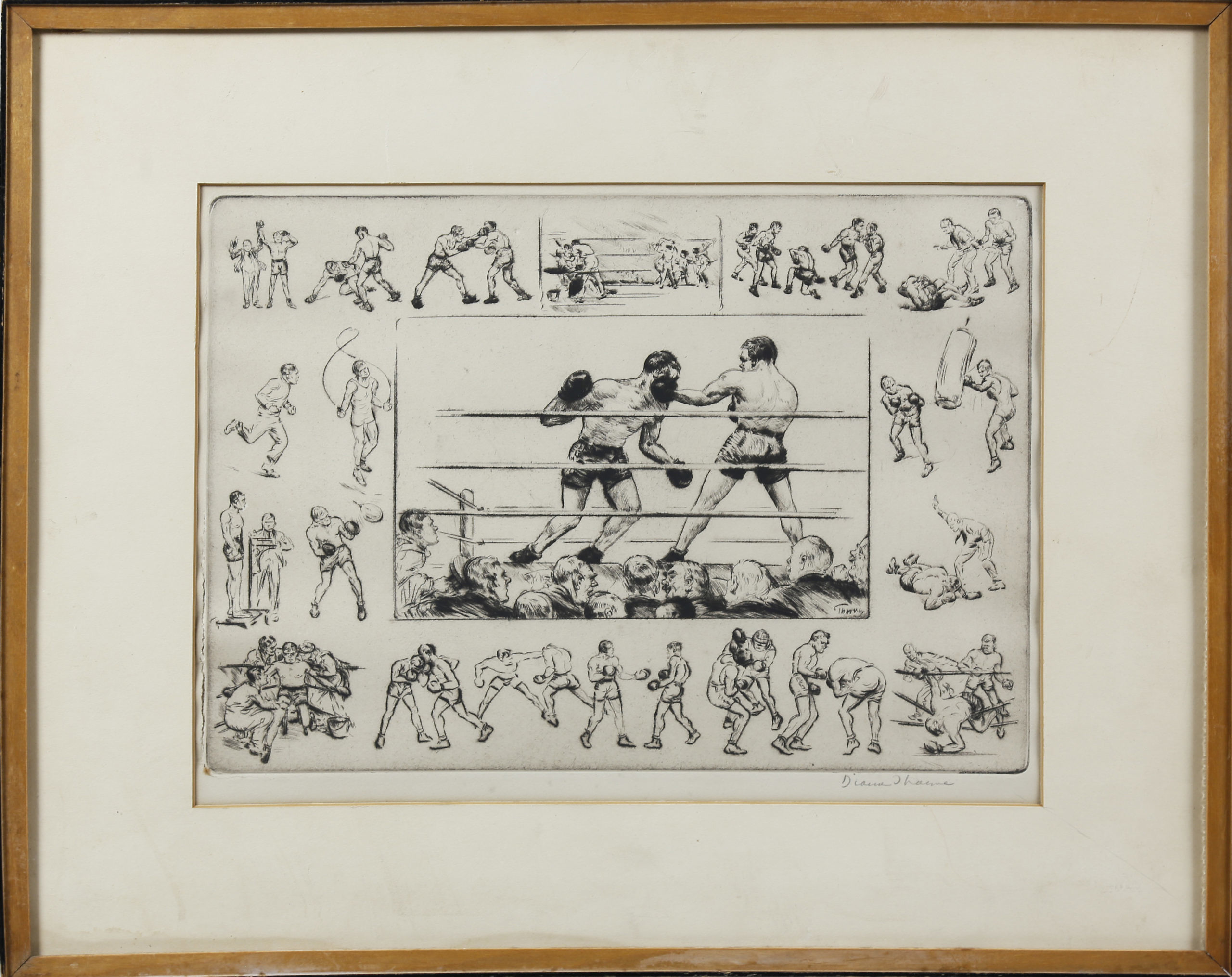 Diana Thorne Etching "Jack Dempsey vs Argentine Heavyweight Luis Angel ...